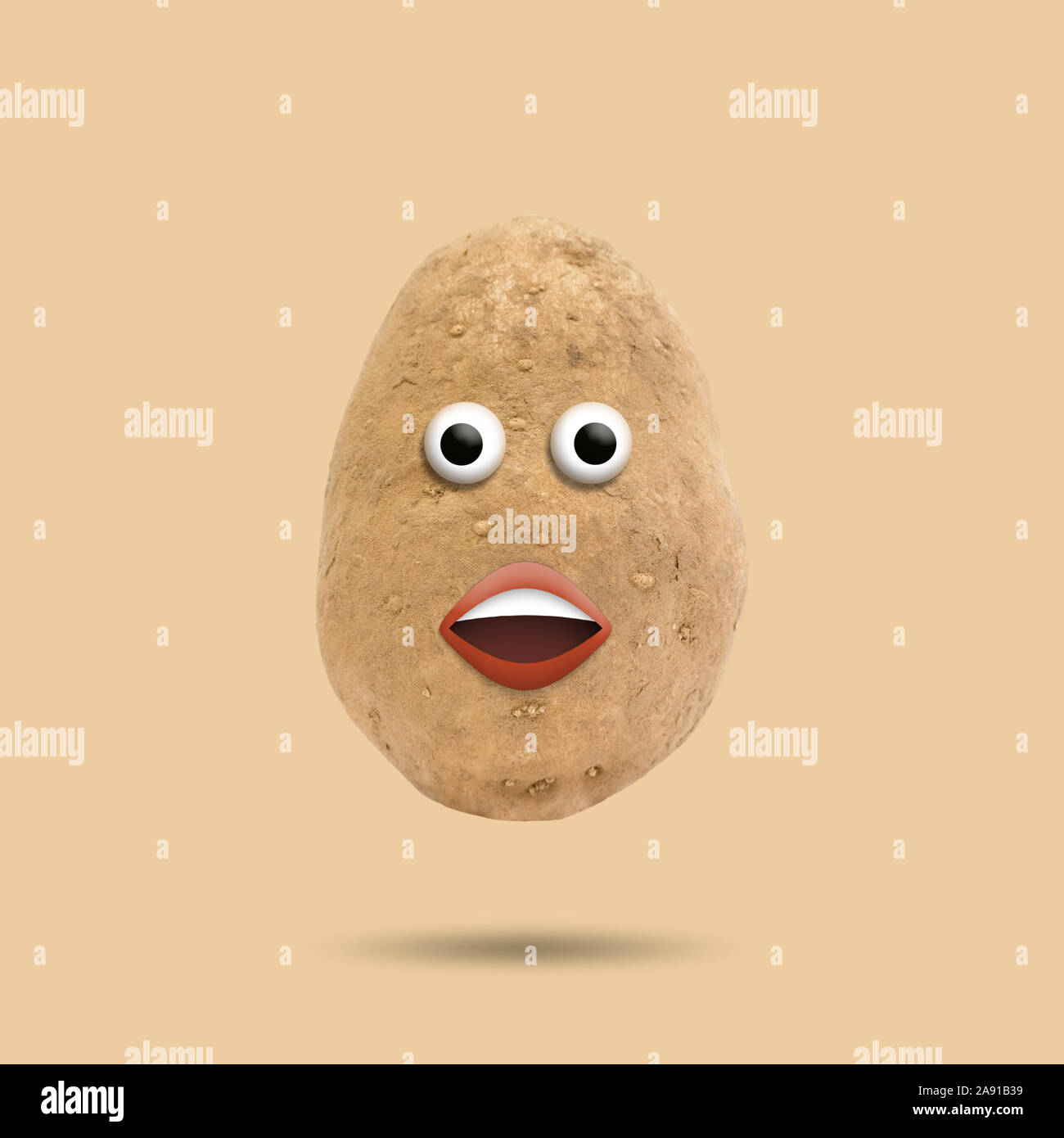 Illustration of a real potato with an added surprised look, minimal ...