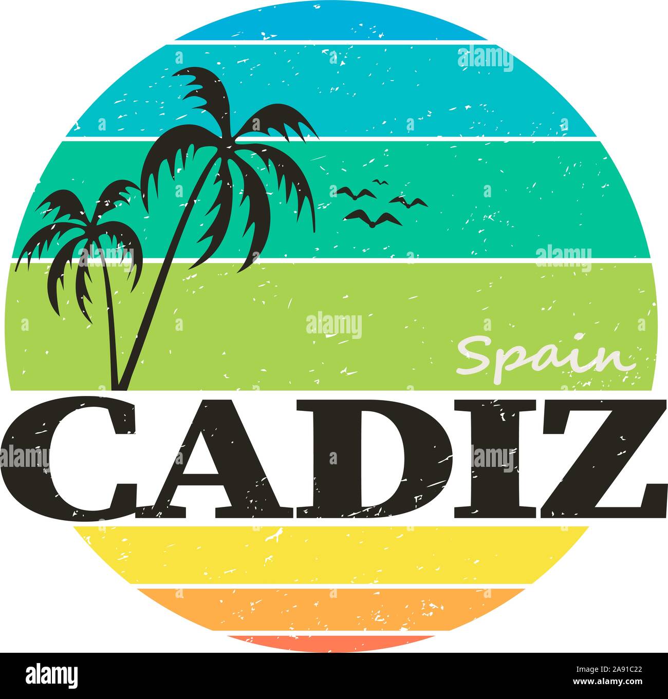 Cadiz palm badge stamp on white background in editable vector file ...
