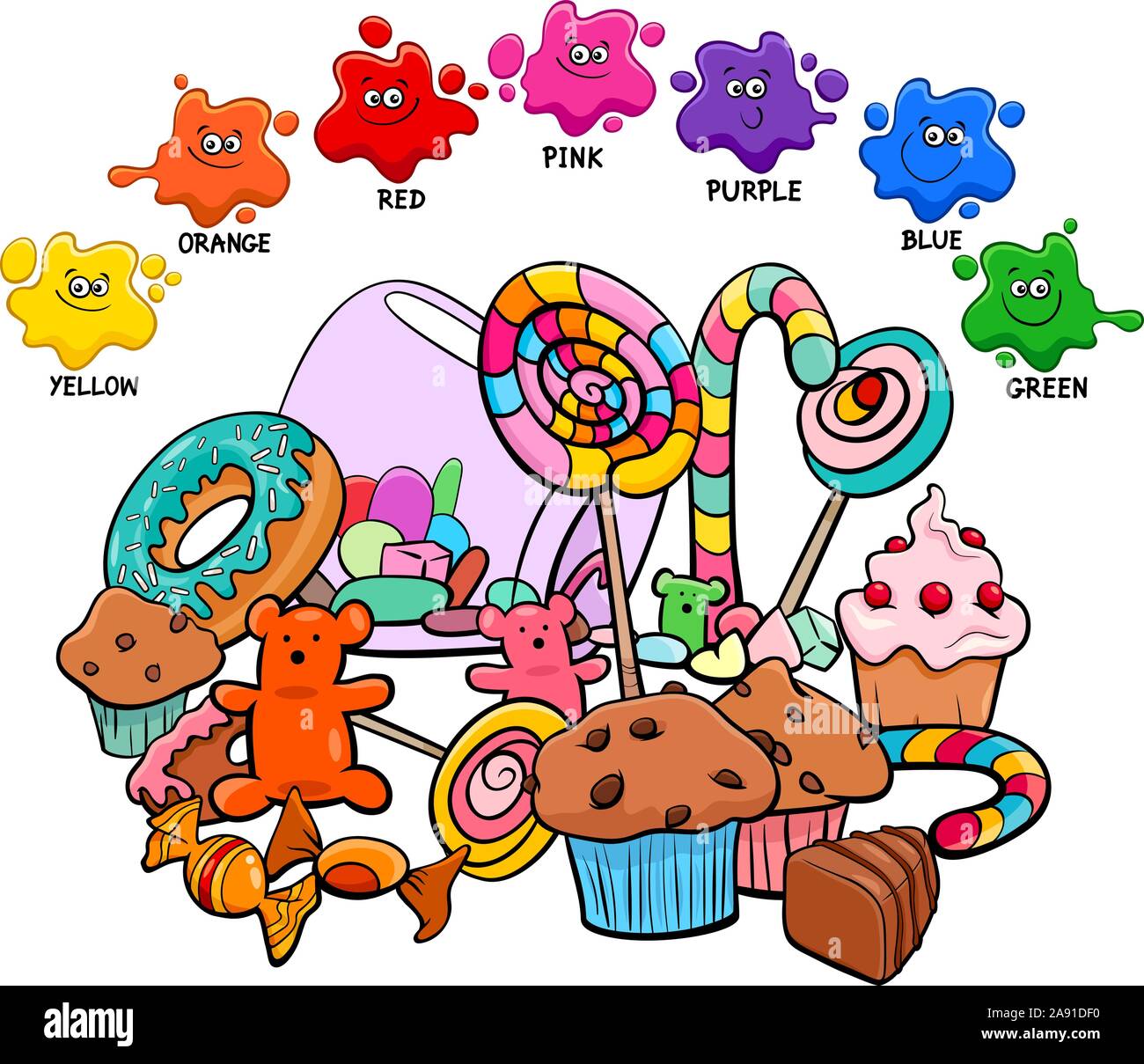 Cartoon Illustration of Basic Colors Educational Worksheet with Candies ...