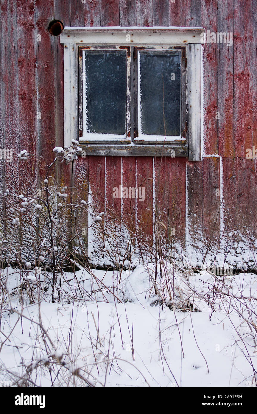 Icy window of abandoned cabin Stock Photo - Alamy