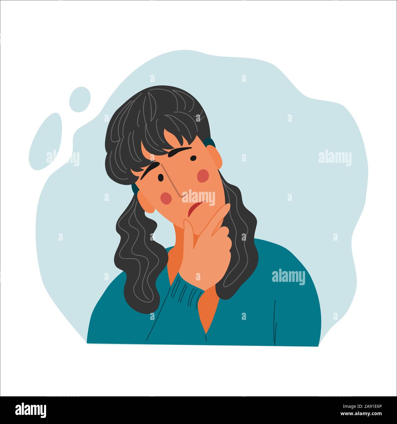 Emotional Women portrait, hand drawn flat style design concept ...