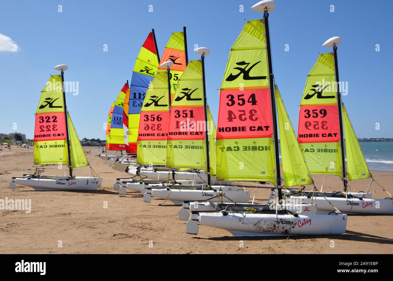 Catamarans on Tharon beach, Loire Atlantique Stock Photo - Alamy