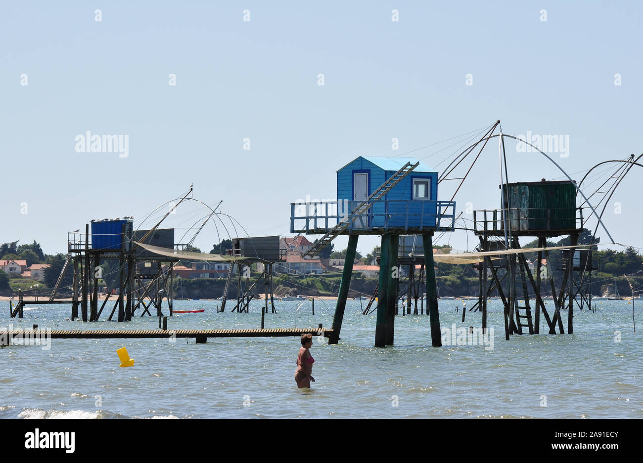 Fishing platforms, Tharon beach, Loire Atlantique Stock Photo - Alamy