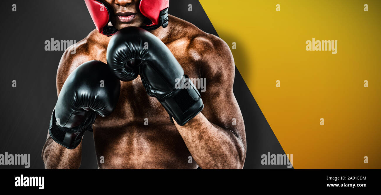 Composite image of boxer performing boxing stance Stock Photo - Alamy