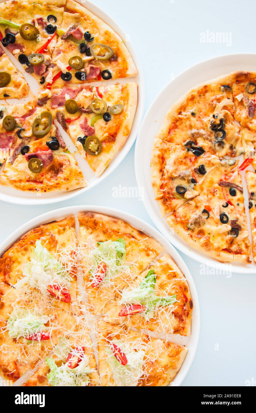 Three cheese pizzas hi-res stock photography and images - Alamy
