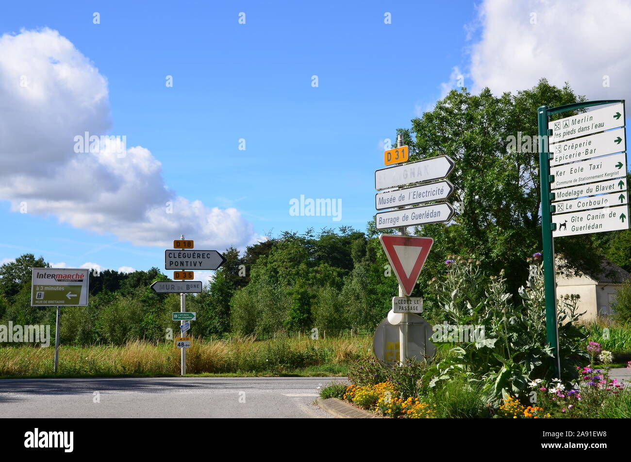Collection of road signs, St Aignan, Brittany Stock Photo - Alamy