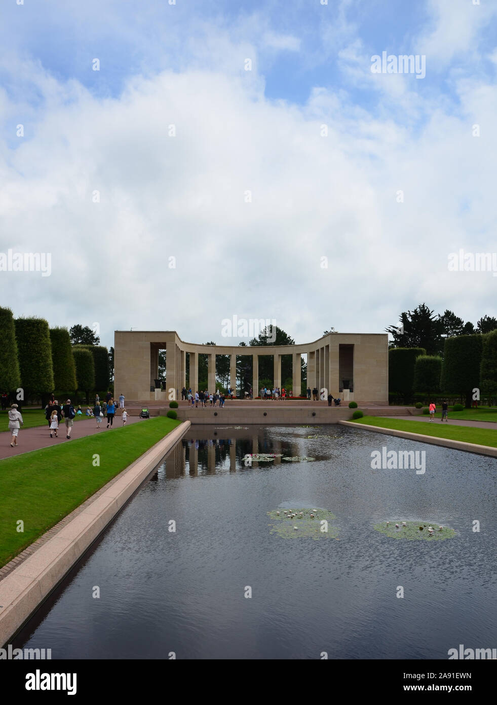 Memorial and reflecting pool, American Cemetery, Colleville-Sur-Mer ...