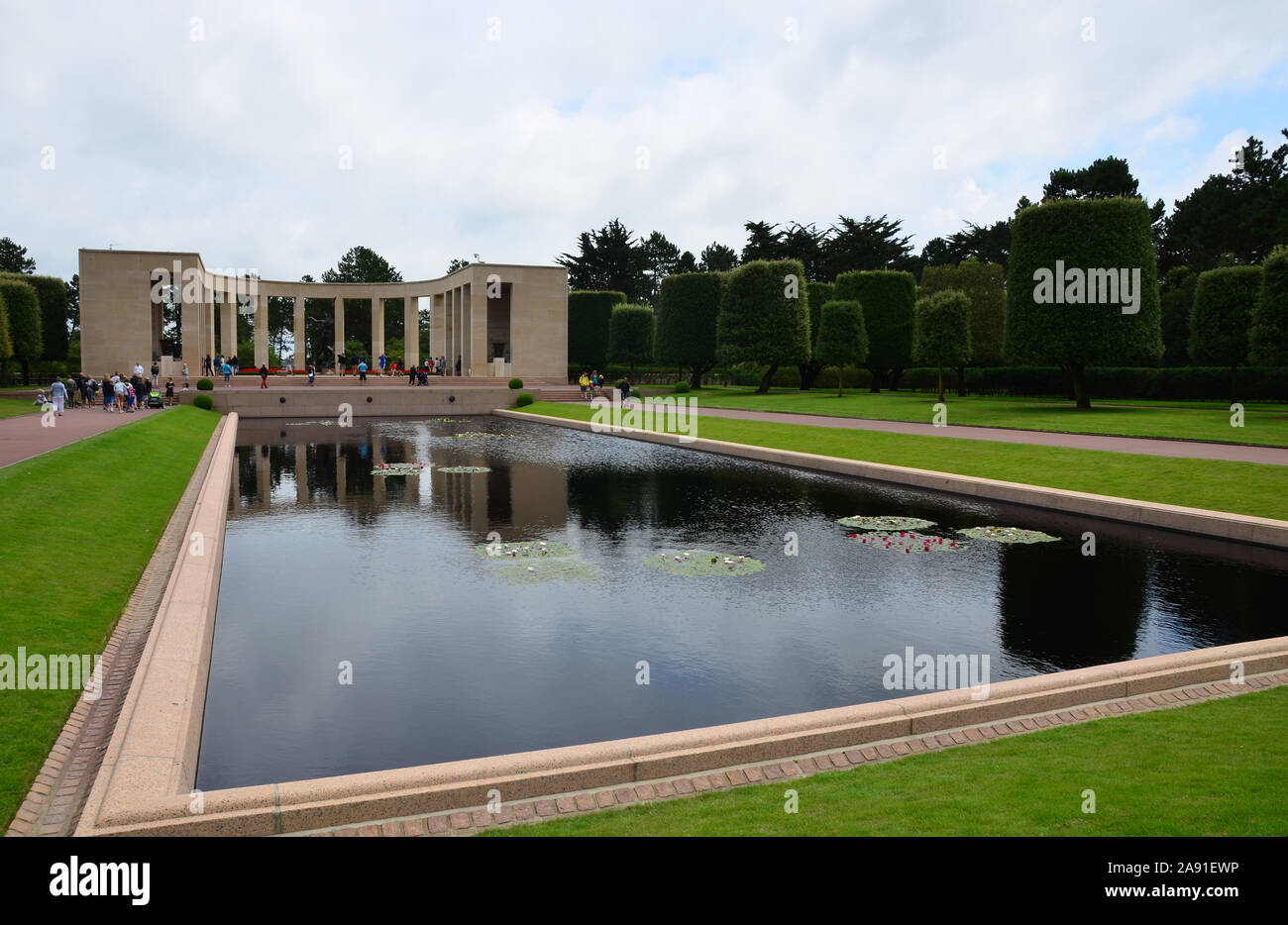 Memorial and reflecting pool, American Cemetery, Colleville-Sur-Mer ...