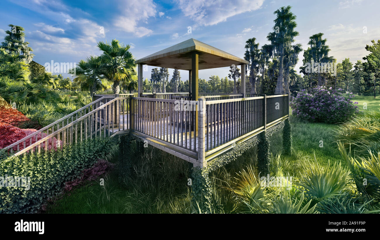 Fishing pier in the swamp 3d rendering Stock Photo - Alamy