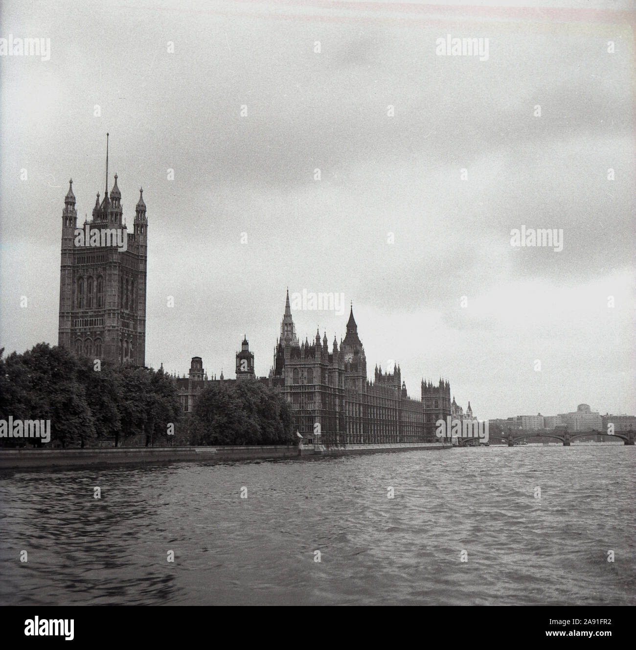 1950s, historical, view across the rievr Thames to the Palace of ...