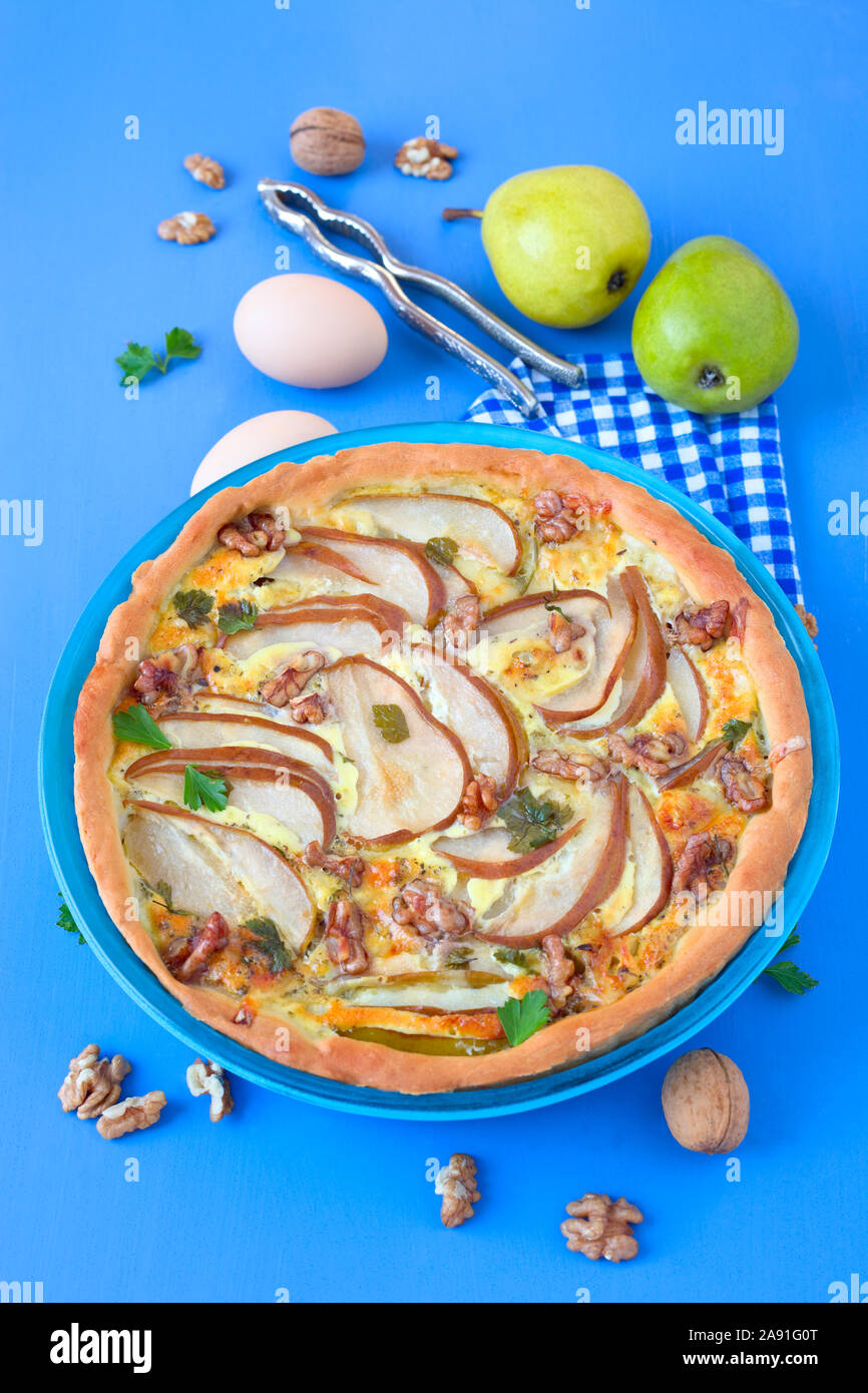 Savory onion pear cake with walnuts Stock Photo - Alamy