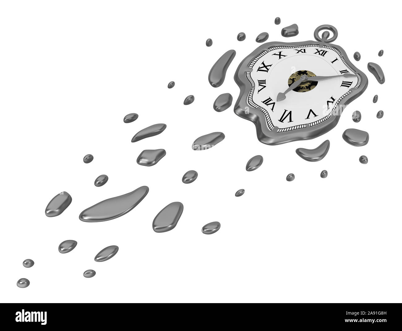 Clock soft liquid time form flying splash, 3d illustration, horizontal ...