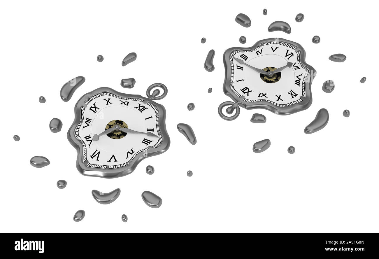 Clock soft liquid time form double, 3d illustration, horizontal, over ...