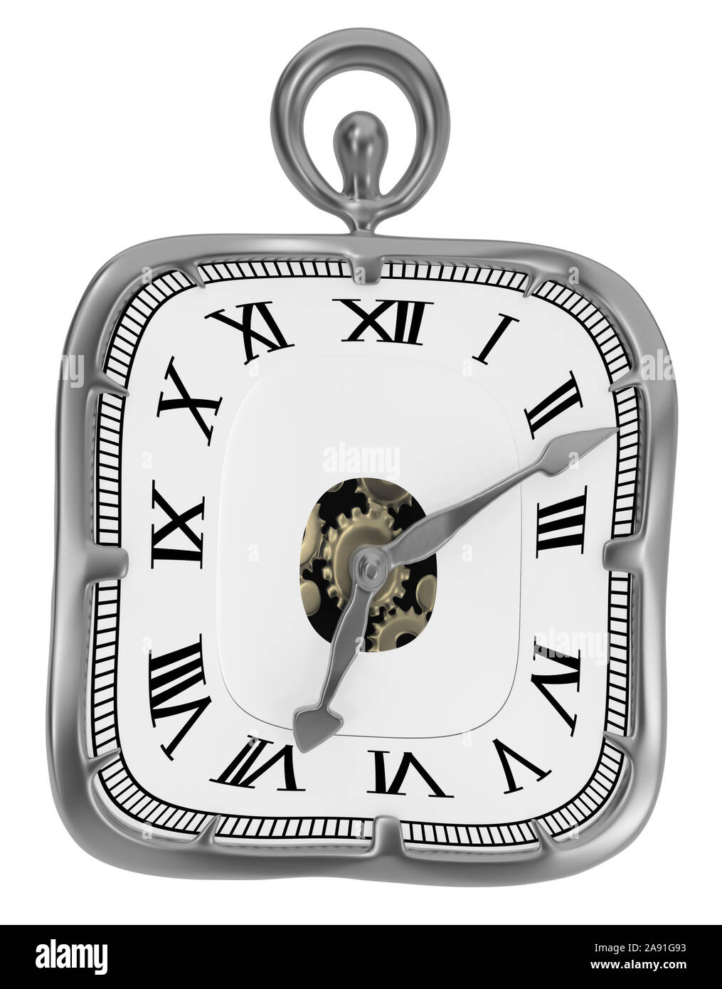 Clock soft square, 3d illustration, vertical, over white, isolated ...