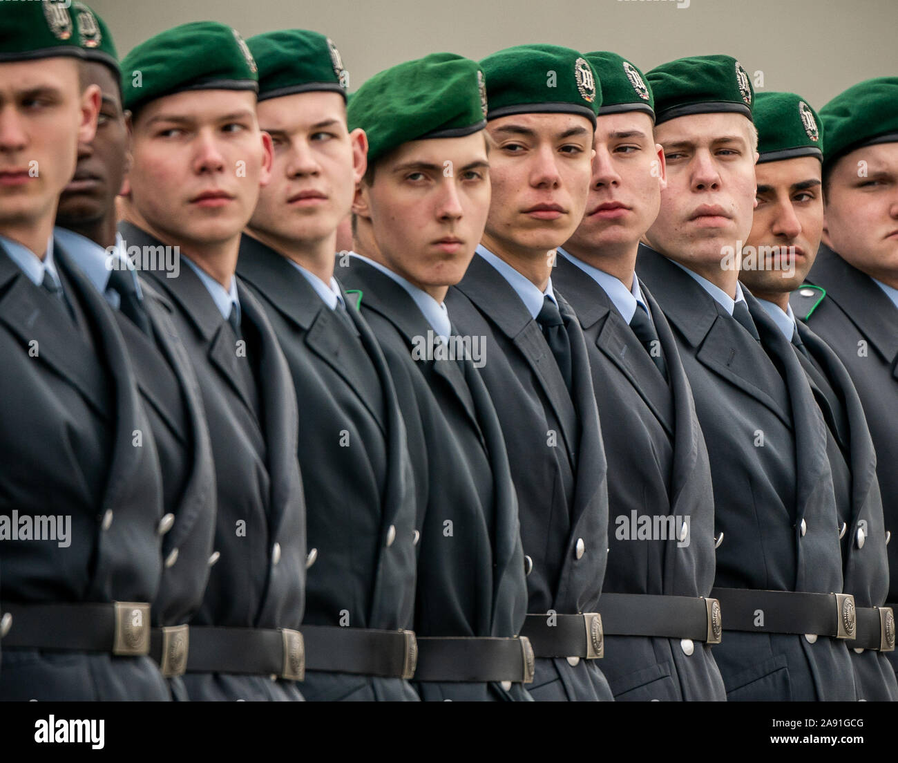 Berlin, Germany. 12th Nov, 2019. Bundeswehr recruits stand in front of ...