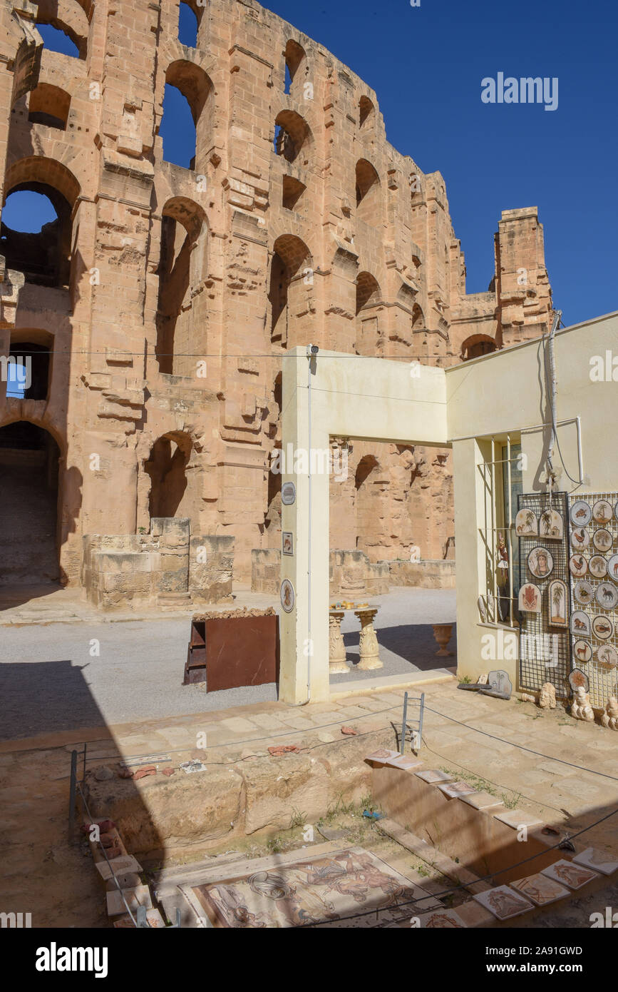 Roman amphitheater of El Jem on Tunisia, Unesco world heritage Stock ...