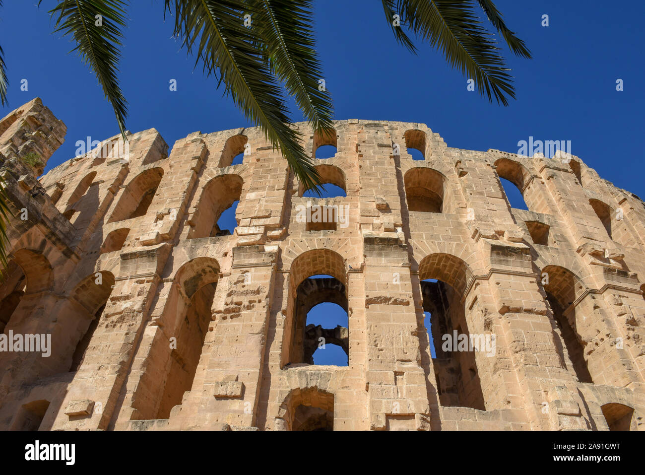 Roman amphitheater of El Jem on Tunisia, Unesco world heritage Stock ...