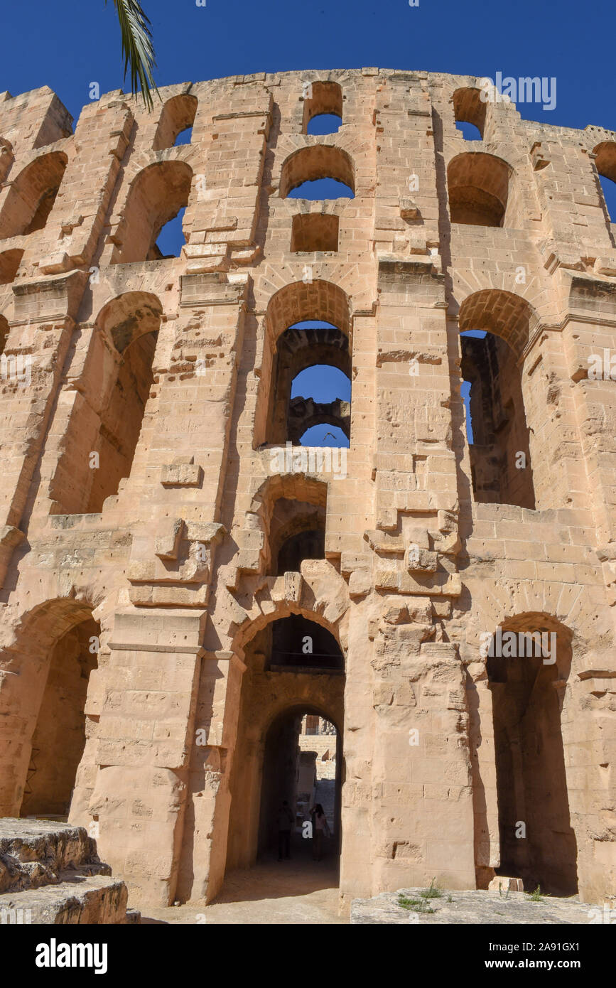 Roman amphitheater of El Jem on Tunisia, Unesco world heritage Stock ...