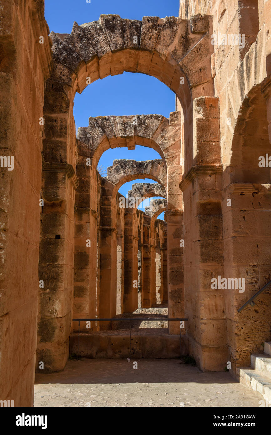 Roman amphitheater of El Jem on Tunisia, Unesco world heritage Stock ...