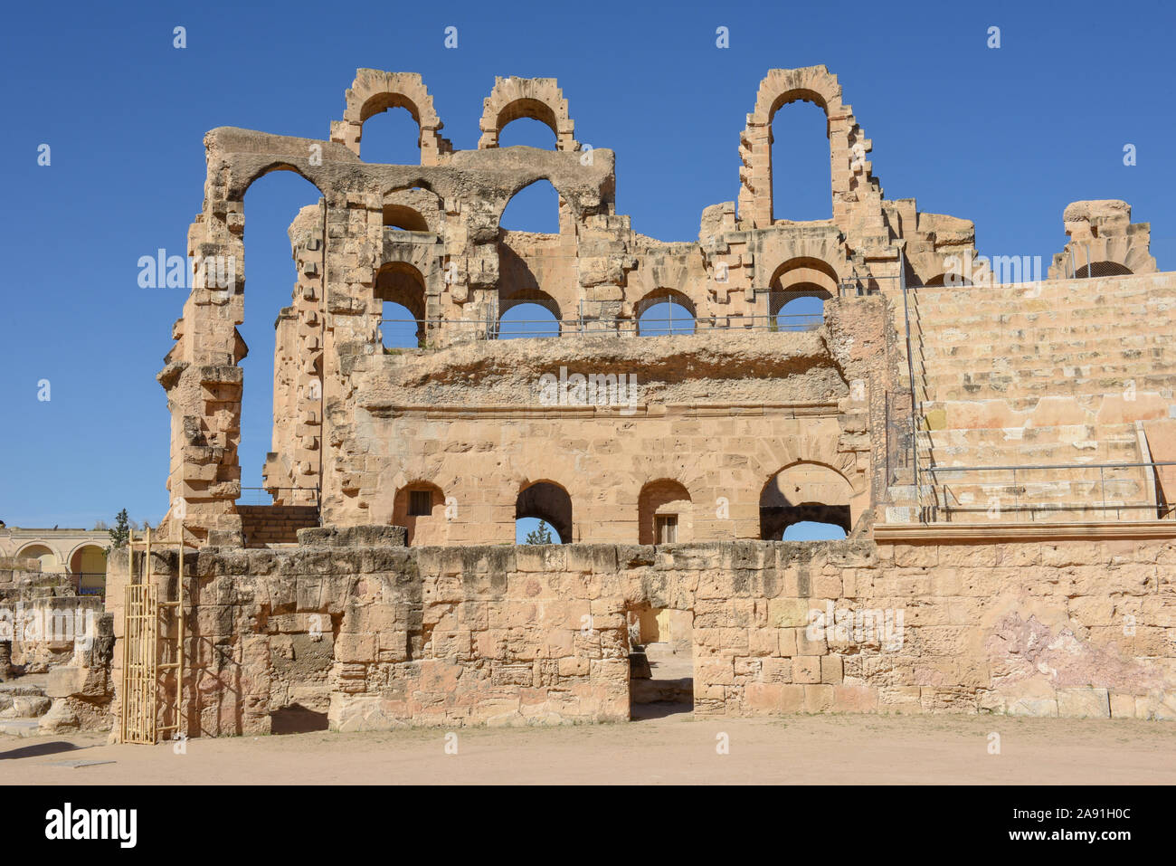 Roman amphitheater of El Jem on Tunisia, Unesco world heritage Stock ...
