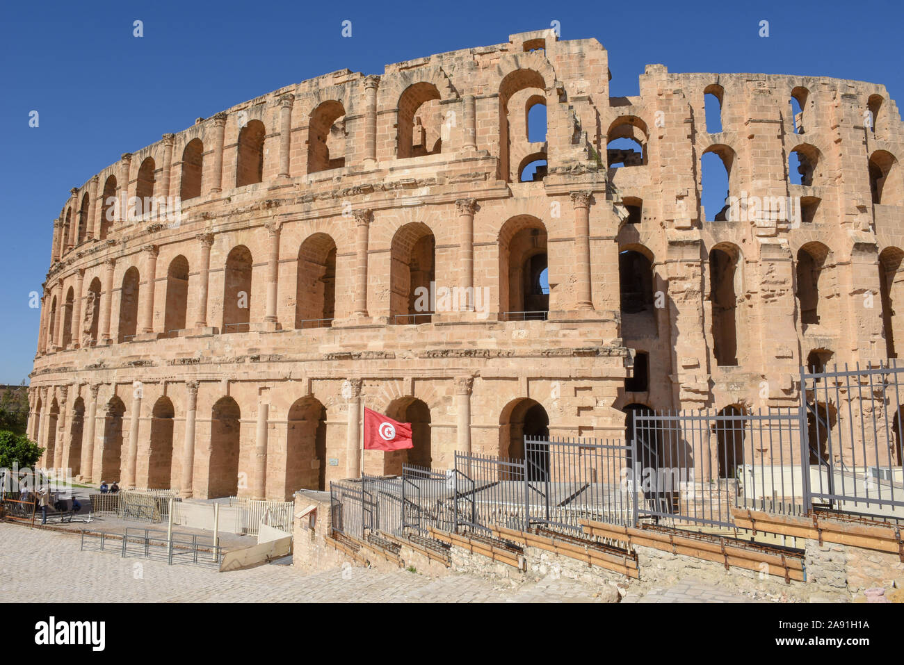 Roman amphitheater of El Jem on Tunisia, Unesco world heritage Stock ...