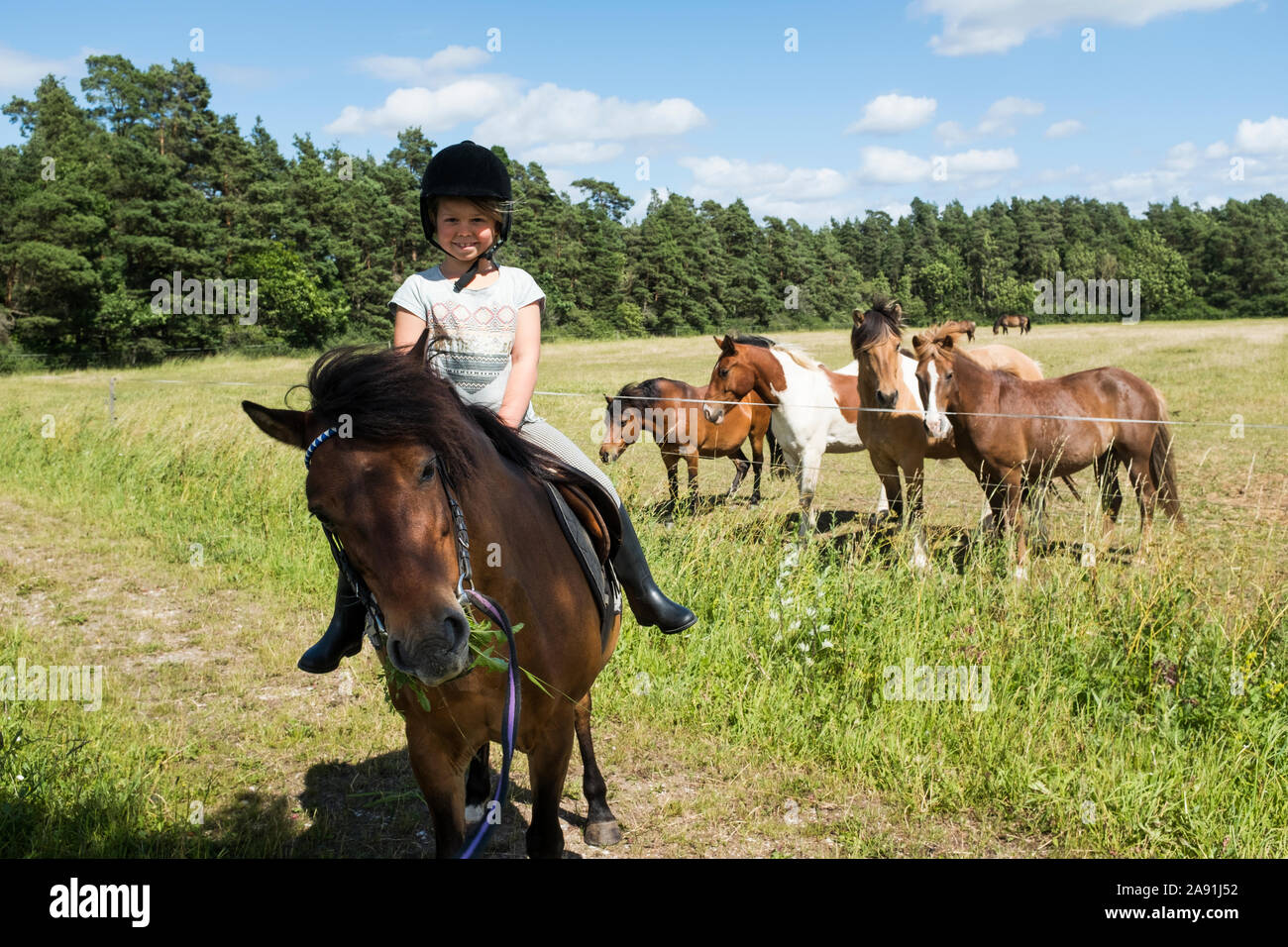 Girl horseback riding Stock Photo - Alamy