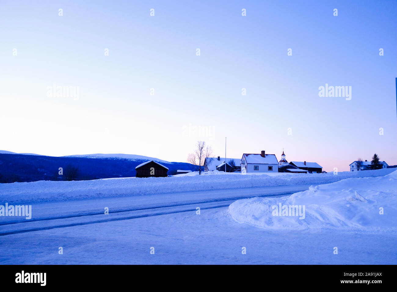 Winter landscape with houses Stock Photo - Alamy