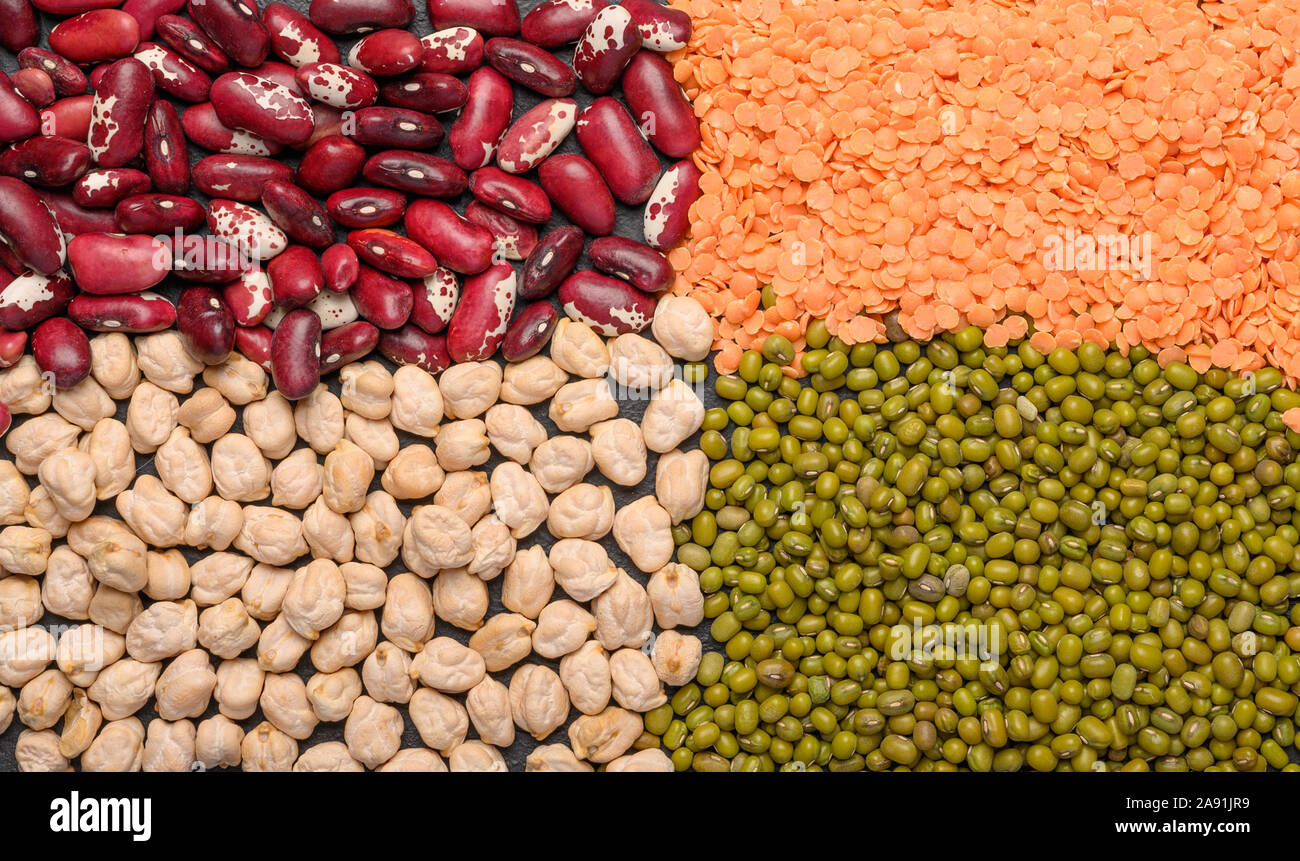 Concept of legumes chickpeas, lentils, beans, mash. Protein plant ...