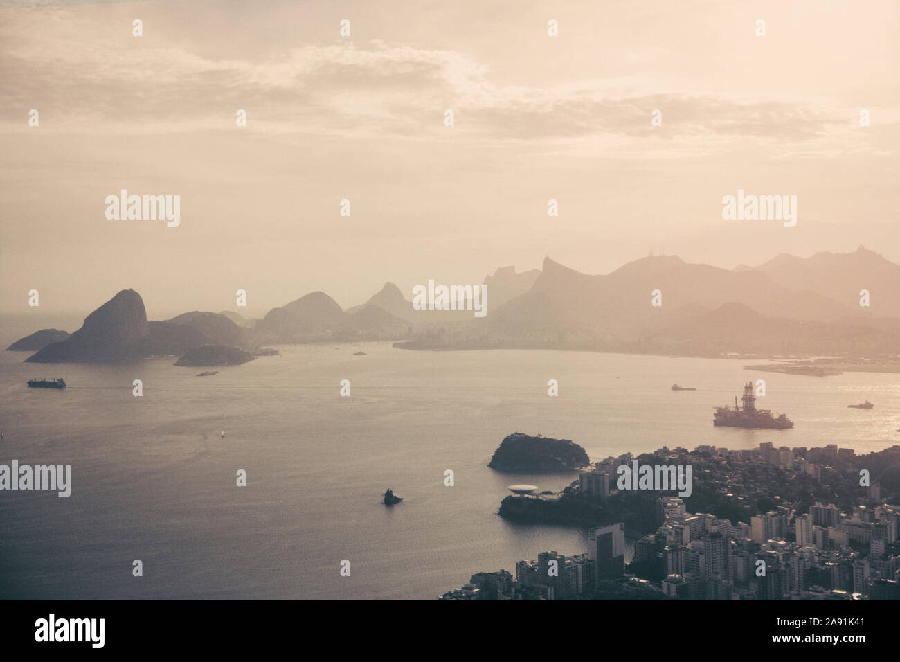 Aerial view of city at sea Stock Photo - Alamy