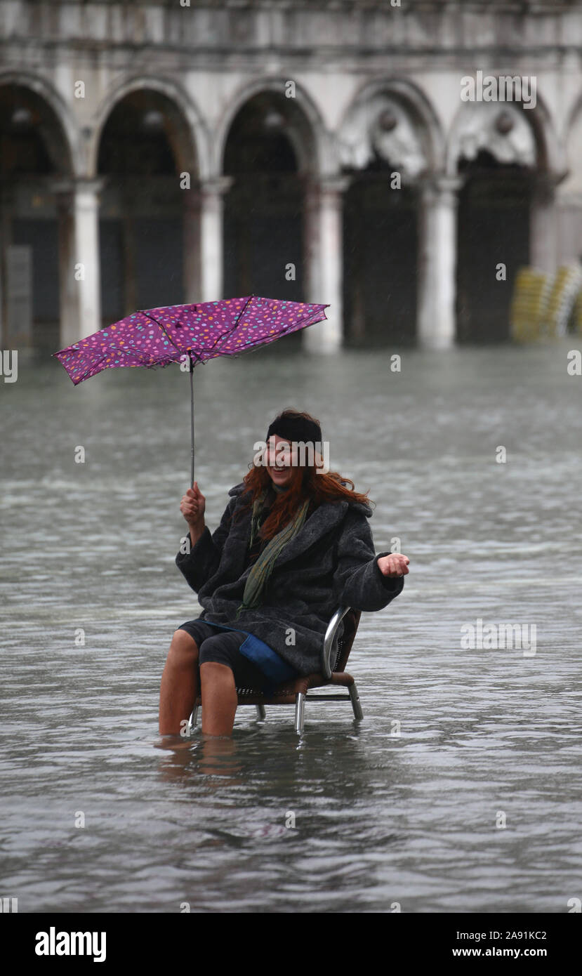 Venice, Italy. 12th Nov, 2019. The high water season begins in Venice ...