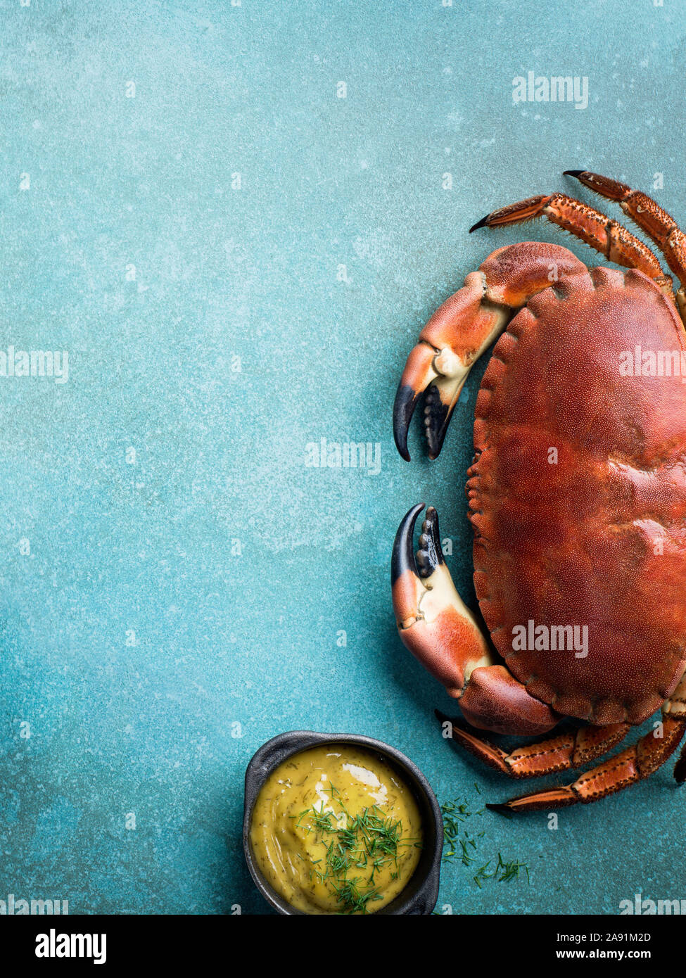 Crab on blue background Stock Photo - Alamy