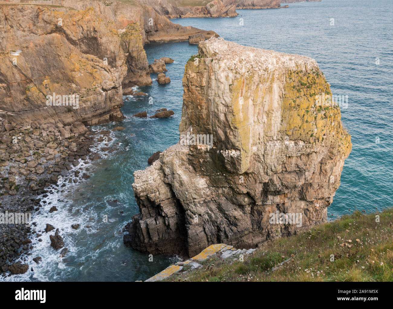 Sea stacks caused by coastal erosion on the shores of Pembrokeshire ...