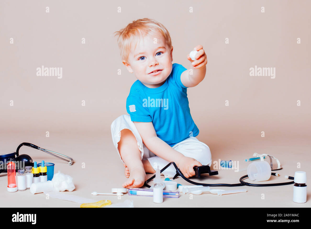 Boy playing in the doctor in the hospital Stock Photo - Alamy