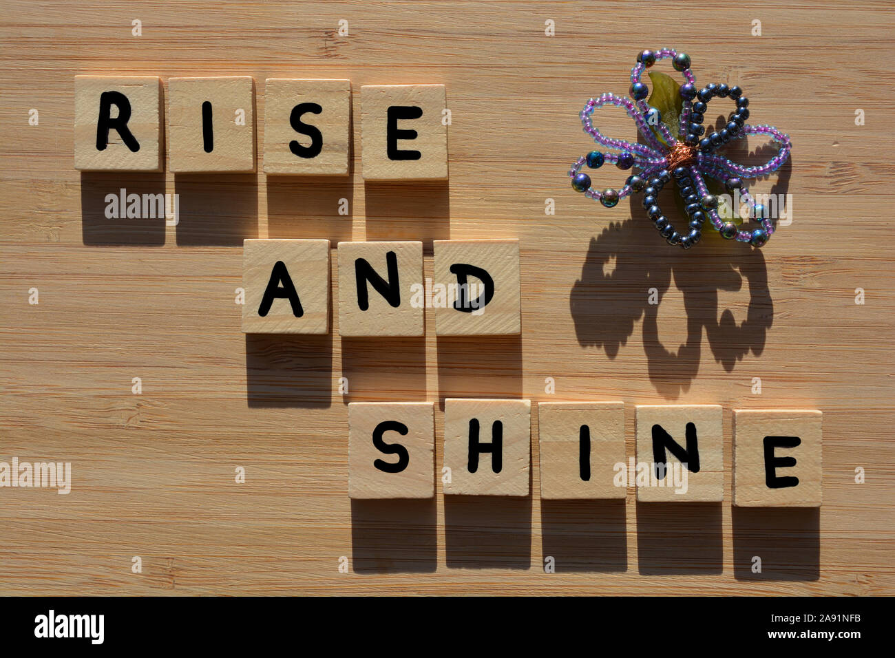 Rise and Shine in 3d wooden alphabet letters with a handmade glass bead ...