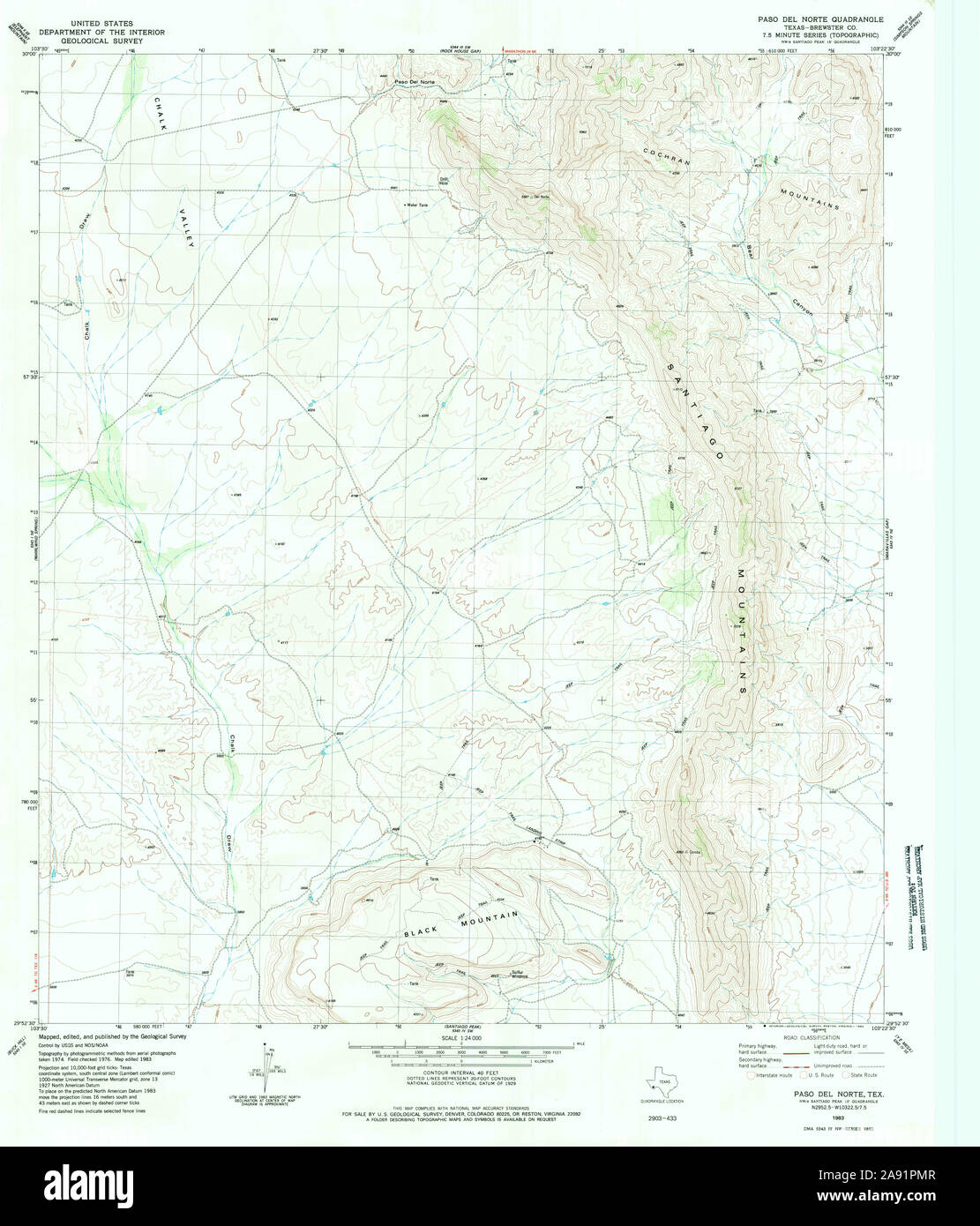 USGS TOPO Map Texas TX Paso Del Norte 114853 1983 24000 Restoration ...