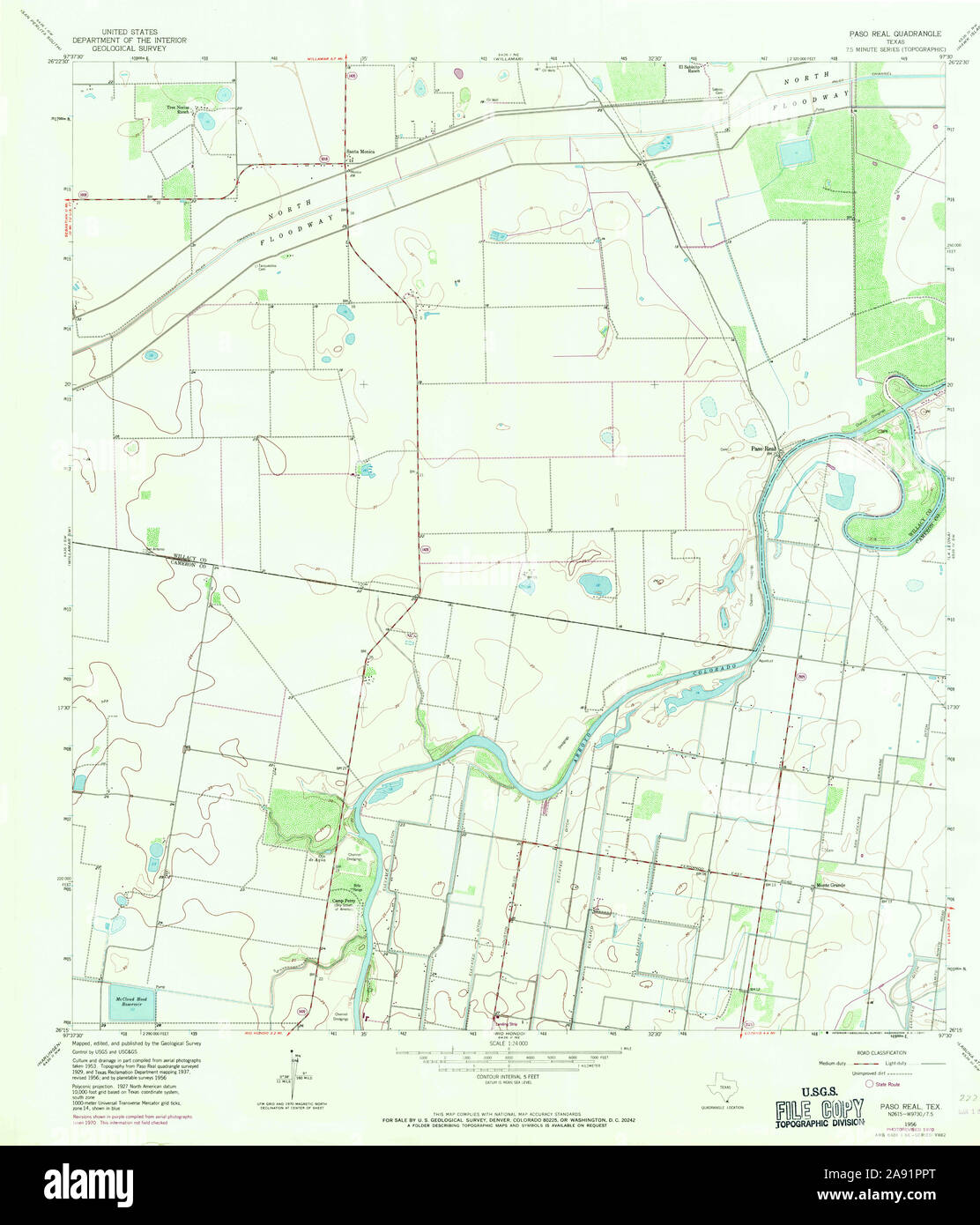 USGS TOPO Map Texas TX Paso Real 114855 1956 24000 Restoration Stock ...