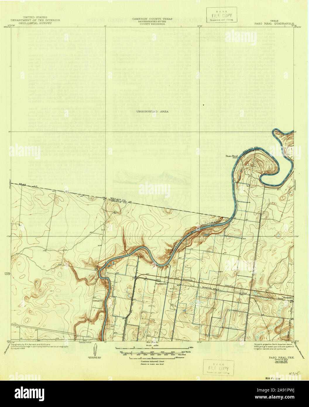 USGS TOPO Map Texas TX Paso Real 115244 1933 31680 Restoration Stock ...