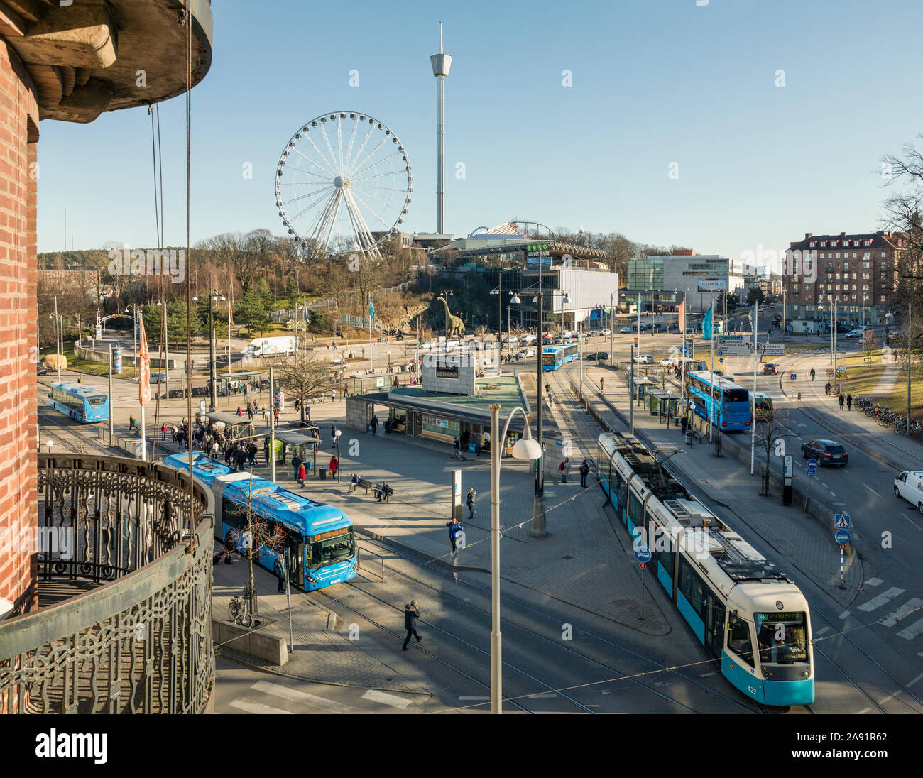 Trams in city Stock Photo - Alamy