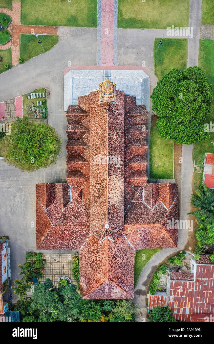 Aerial view of " Nha tho go " or Wooden church Kon Tum, Vietnam Stock ...