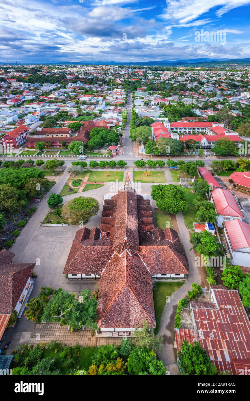 Aerial view of " Nha tho go " or Wooden church Kon Tum, Vietnam Stock ...