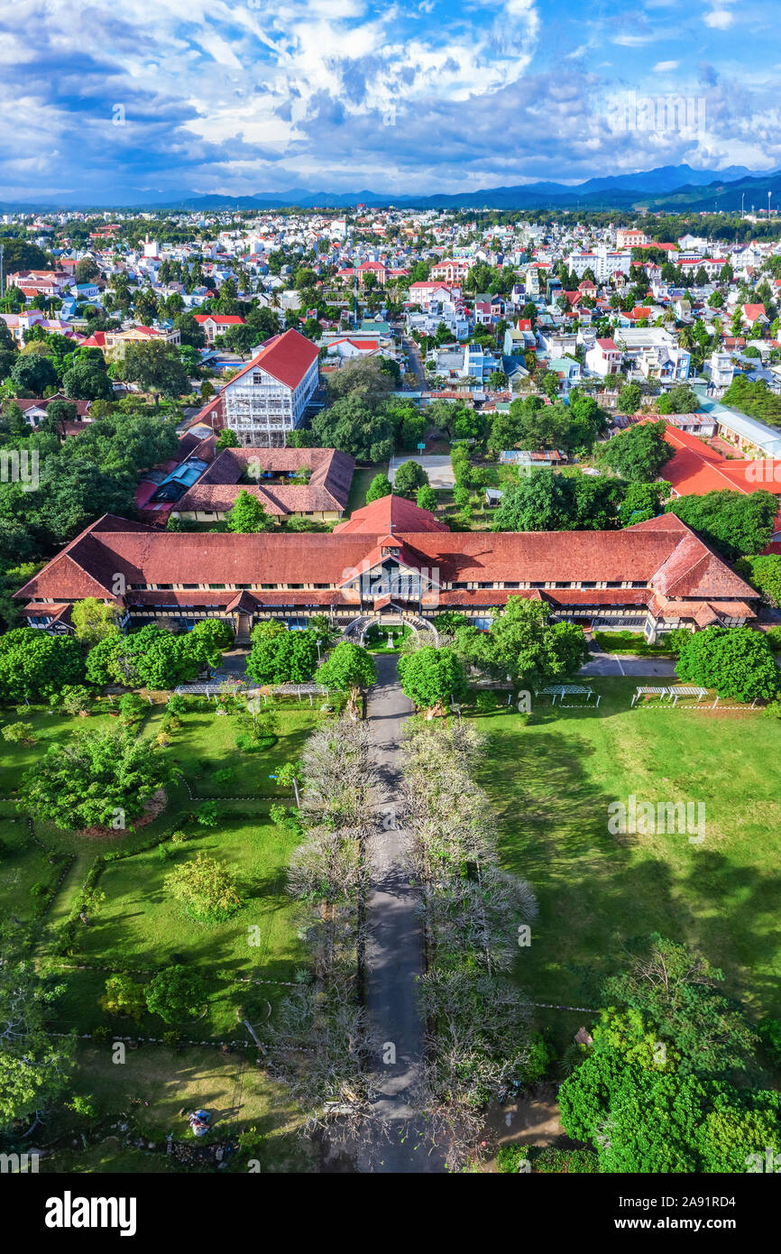 Aerial view of " Nha tho go " or Wooden church Kon Tum, Vietnam Stock ...