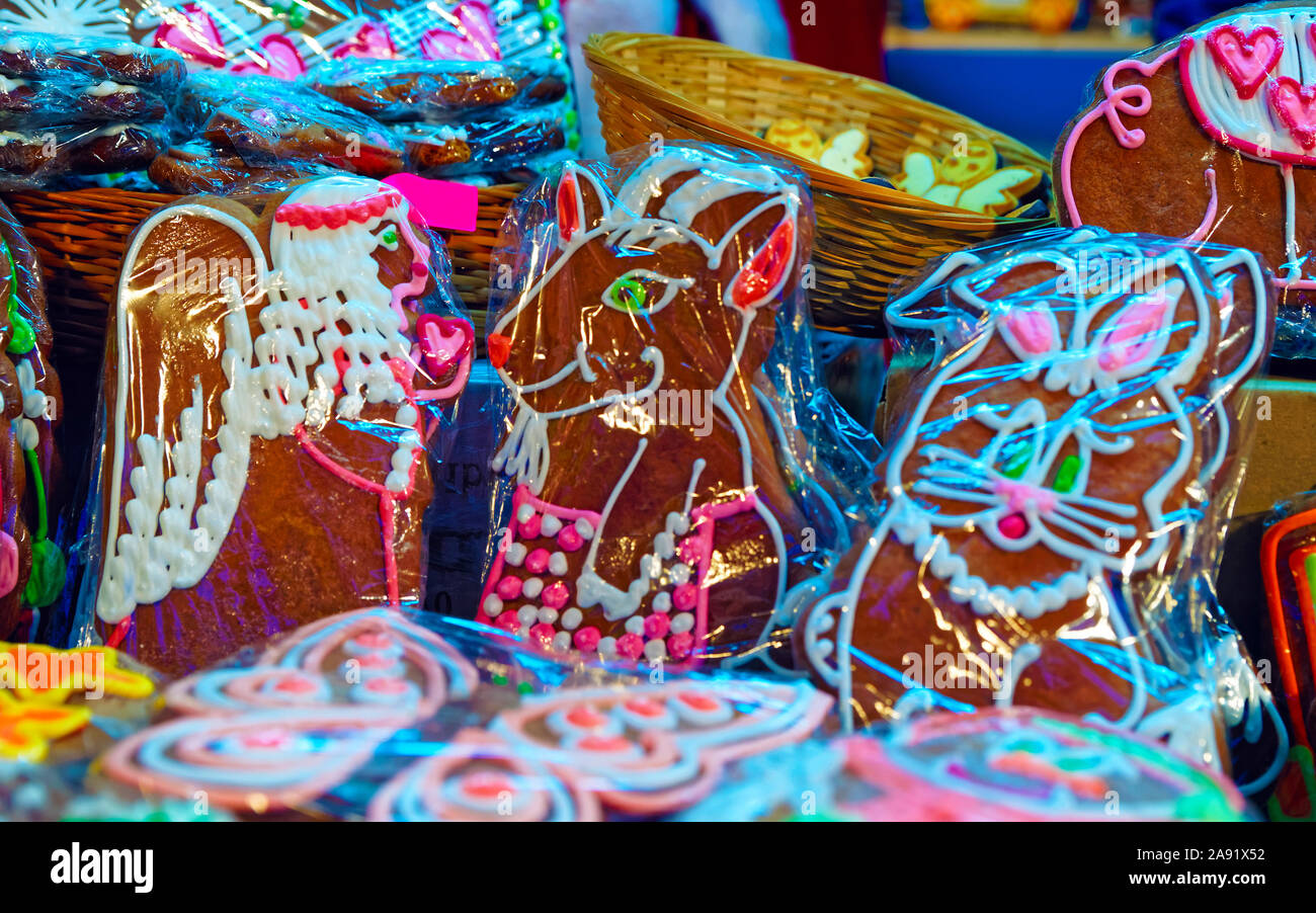 Homemade gingerbread cookies with icing of different sizes and shapes ...