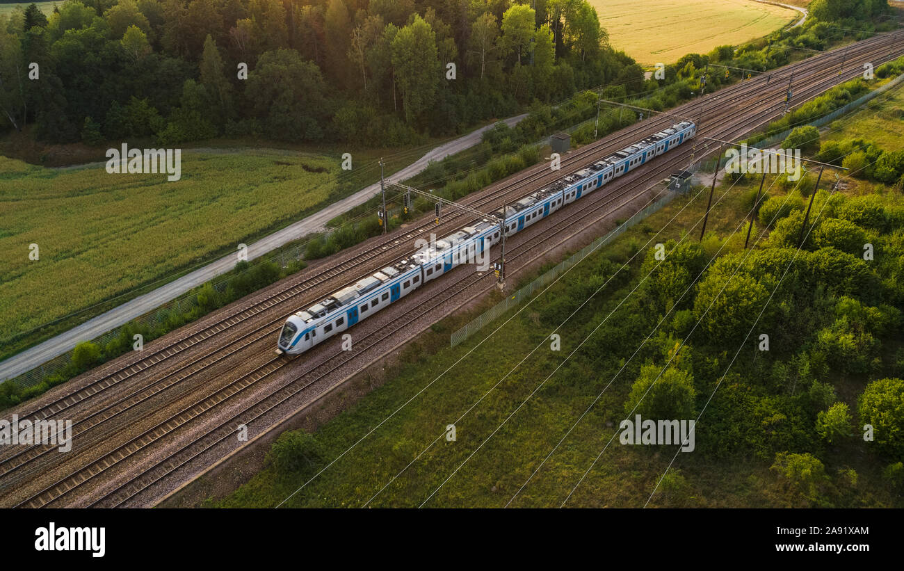 Train on tracks, aerial view Stock Photo - Alamy