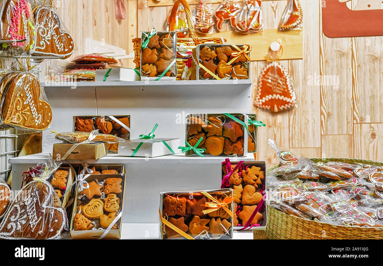 Gingerbread at the Christmas Market in Vilnius Stock Photo - Alamy