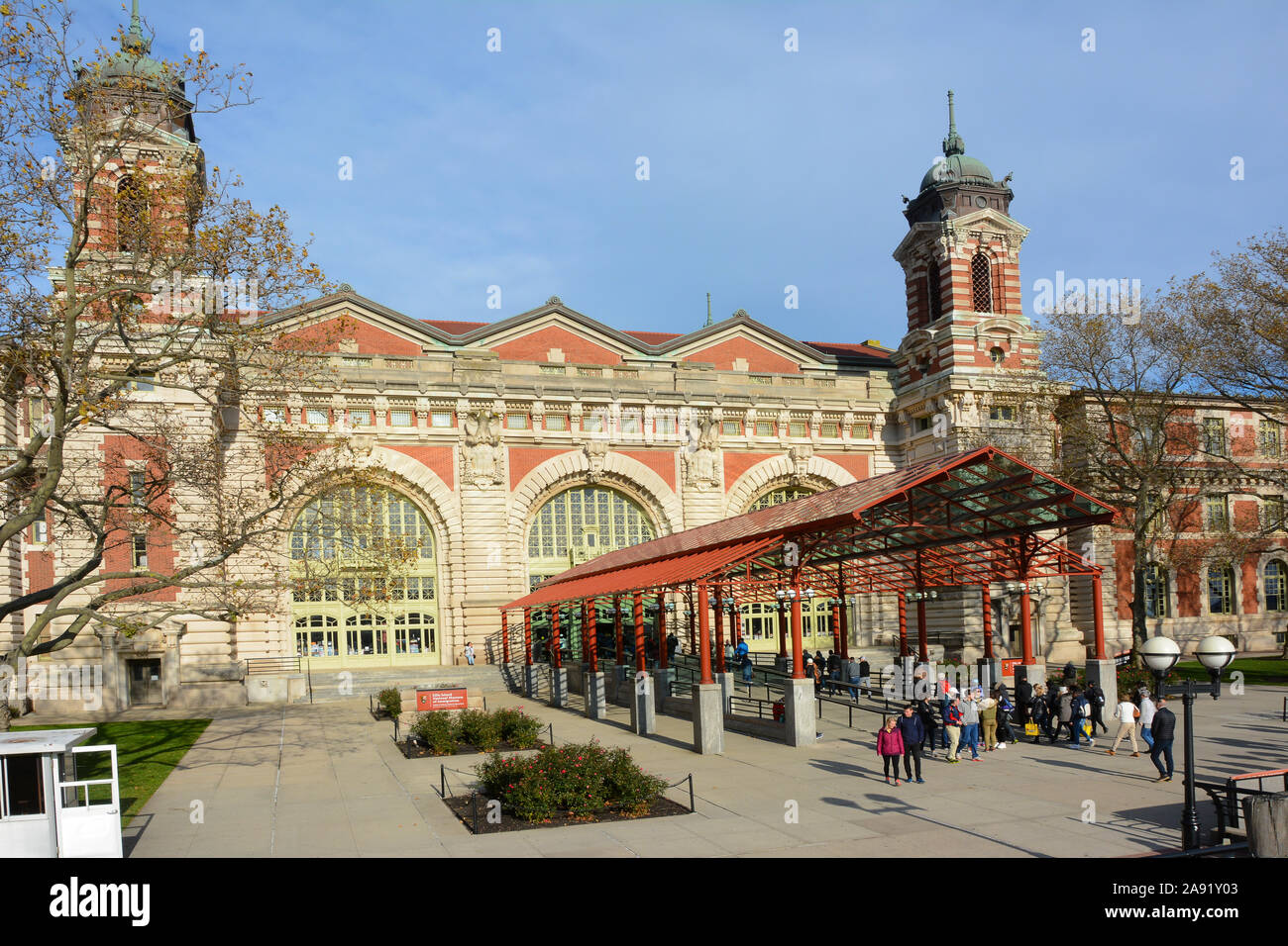 NEW YORK, NY - 04 NOV 2019: Entrance to the Main Building at Ellis ...