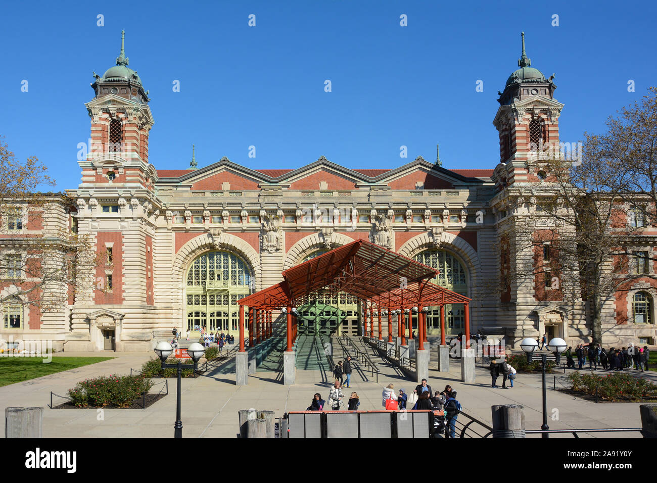 NEW YORK, NY - 04 NOV 2019: Entrance to the Main Building at Ellis ...