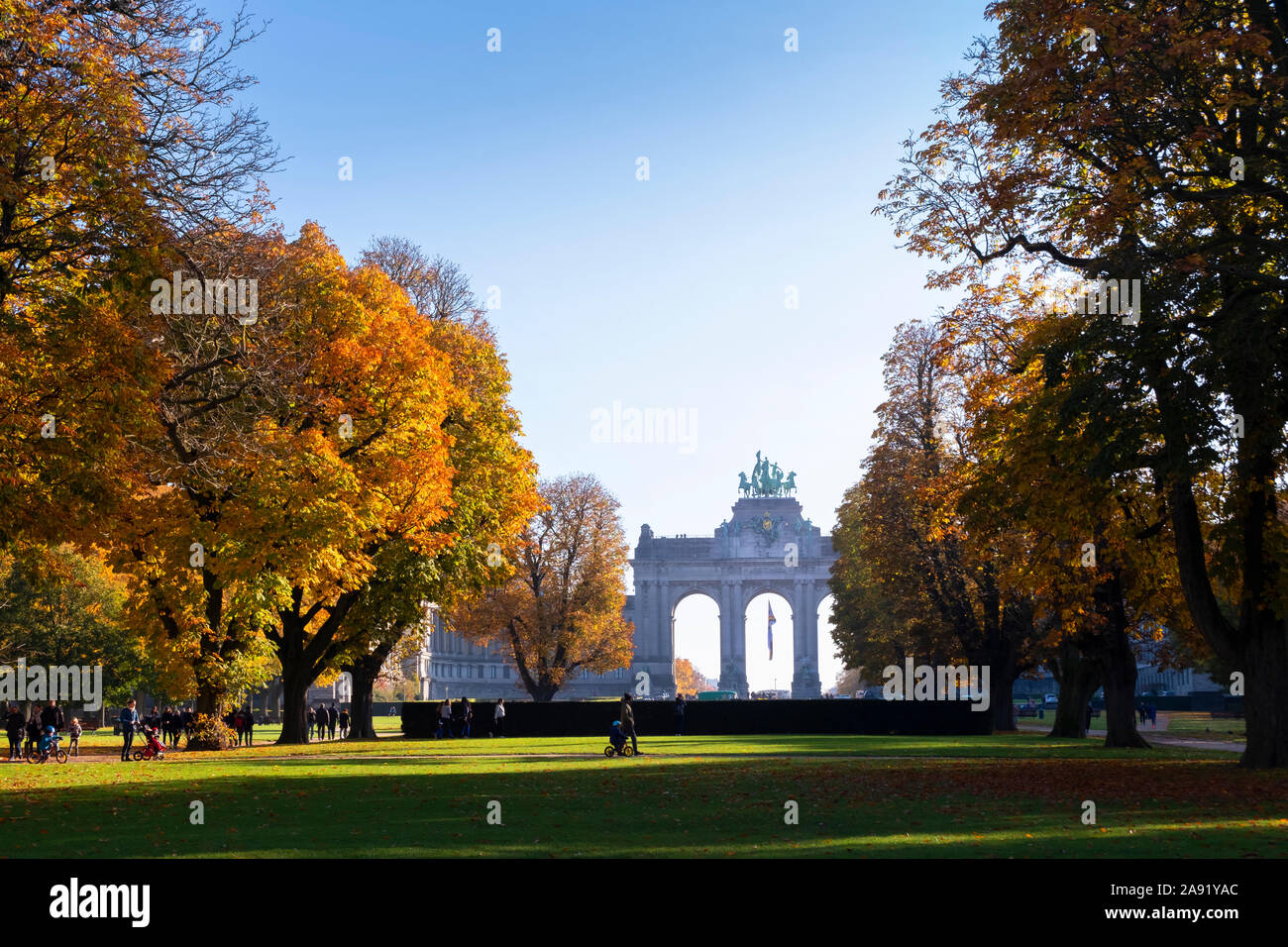 BRUSSELS, BELGIUM, November 10 2019: Sunny autumn morning in ...