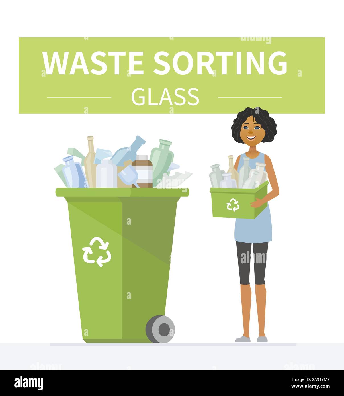 Glass waste recycling - modern cartoon people characters illustration ...