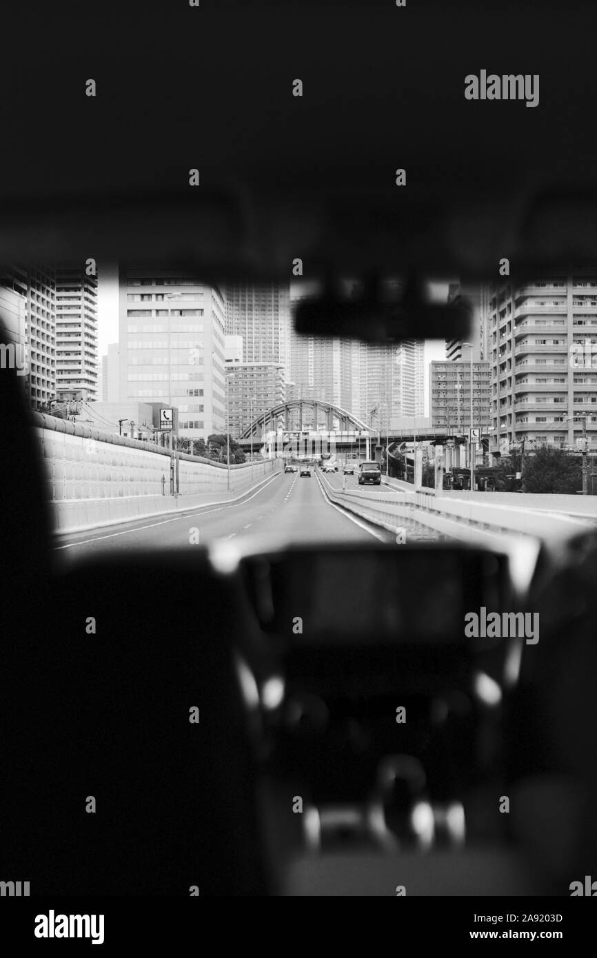 Downtown seen through car windshield Stock Photo - Alamy