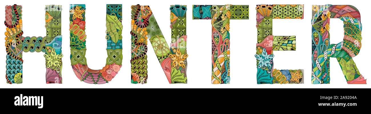 Male name HUNTER. Vector decorative zentangle object Stock Vector Image ...